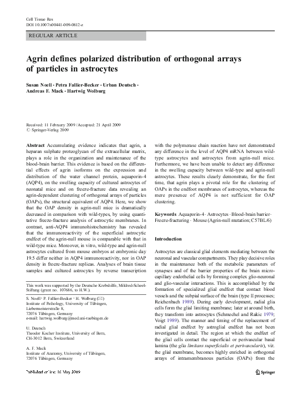 (PDF) Agrin defines polarized distribution of orthogonal arrays of ...