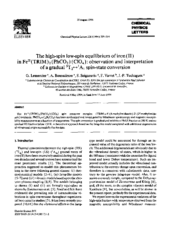 (PDF) The high-spin low-spin equilibrium of iron(II) in FeII(TRIM)2 ...