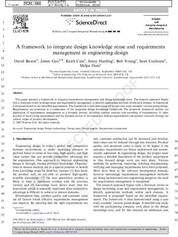 (PDF) A framework to integrate design knowledge reuse and requirements management in engineering ...