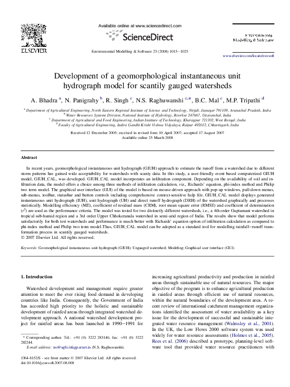 (PDF) Development of a geomorphological instantaneous unit hydrograph model for scantily gauged ...