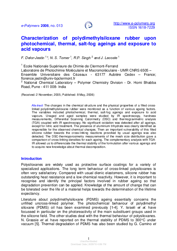(PDF) Characterization of polydimethylsiloxane rubber upon ...