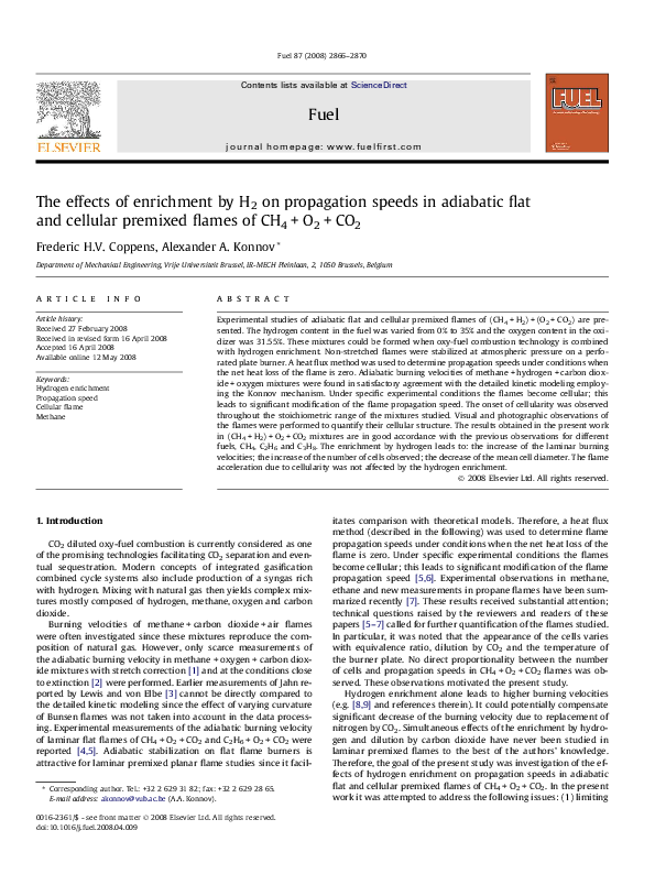 (PDF) The effects of enrichment by H2 on propagation speeds in ...