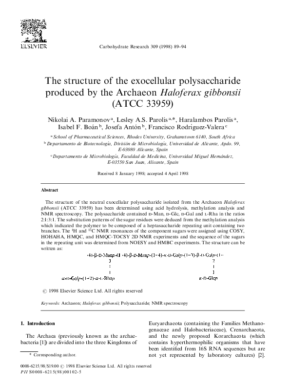 (PDF) Structure of the exocellular polysaccharide produced by the ...