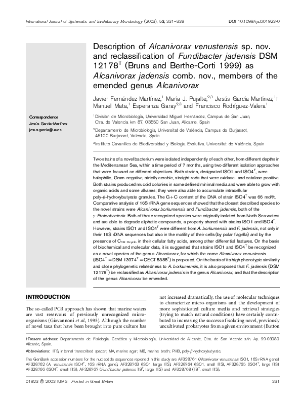 (PDF) Description of Alcanivorax venustensis sp. nov. and ...
