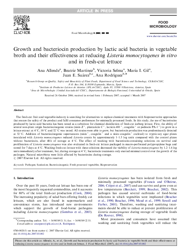 (PDF) Growth and bacteriocin production by lactic acid bacteria in ...