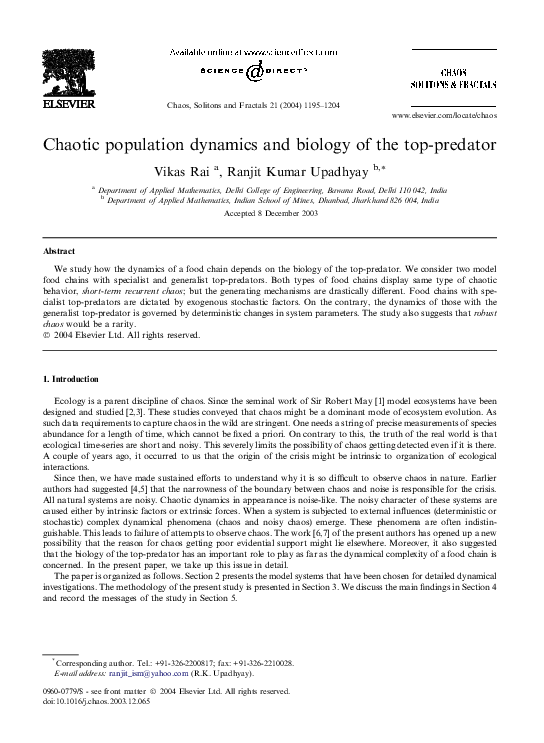 (PDF) Chaotic population dynamics and biology of the top-predator
