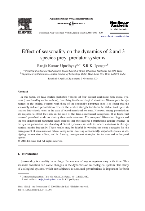 (PDF) Effect of seasonality on the dynamics of 2 and 3 species prey–predator systems