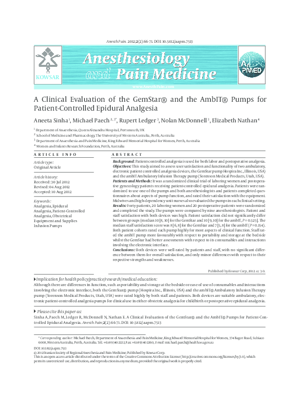 (PDF) A Clinical Evaluation of the Gemstar® and the Ambit® Pumps for ...
