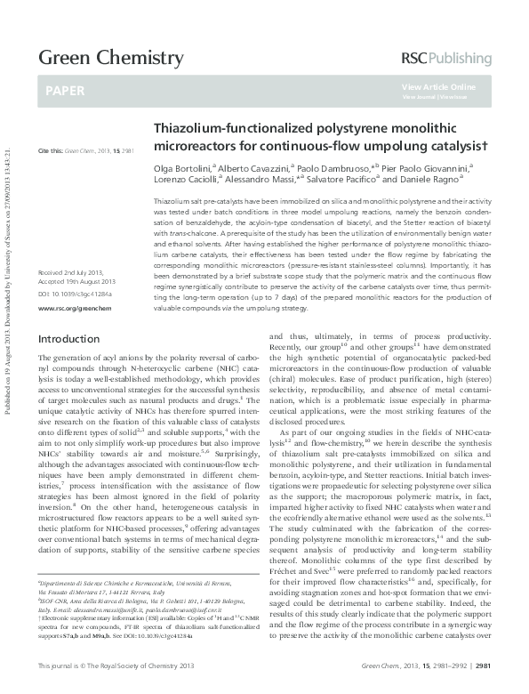 (PDF) Thiazolium-functionalized polystyrene monolithic microreactors for continuous-flow ...