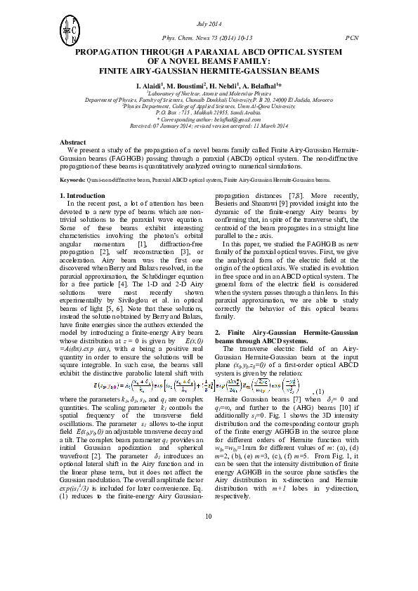 (PDF) PROPAGATION THROUGH A PARAXIAL ABCD OPTICAL SYSTEM OF A NOVEL BEAMS FAMILY: FINITE AIRY ...