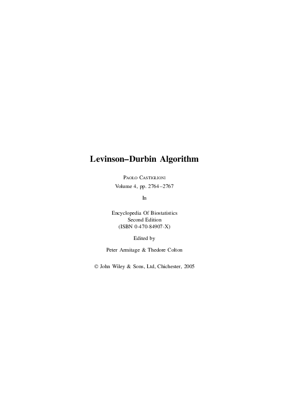 Pdf Levinson Durbin Algorithm