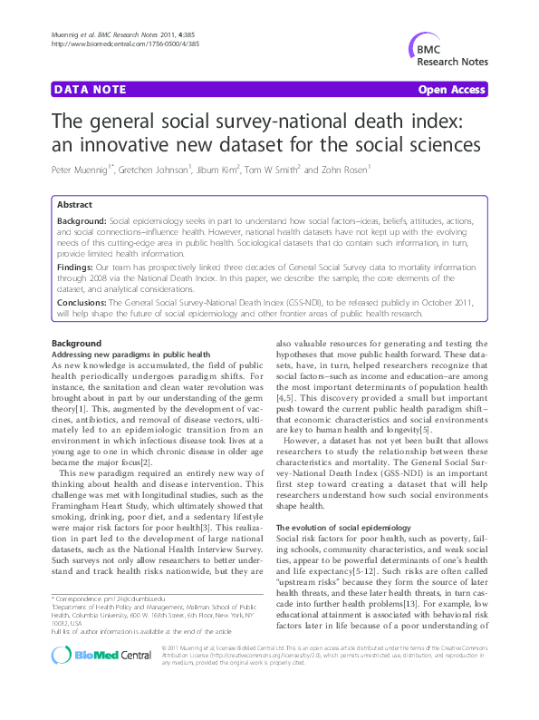 (PDF) The general social survey-national death index: an innovative new ...