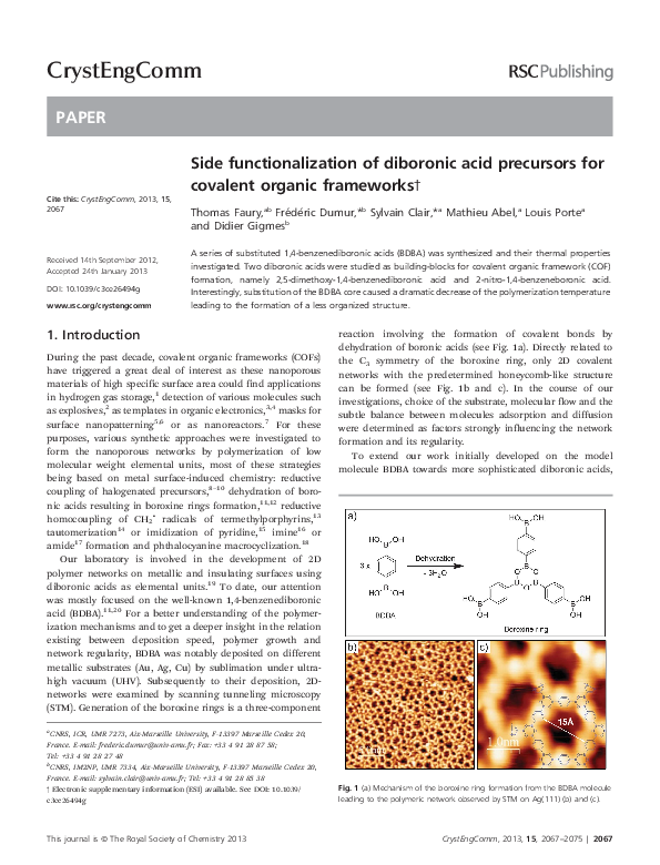 (PDF) Side functionalization of diboronic acid precursors for covalent ...