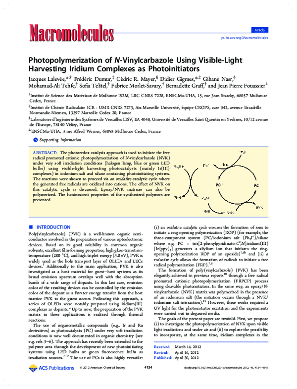 (PDF) Photopolymerization of N -Vinylcarbazole Using Visible-Light ...