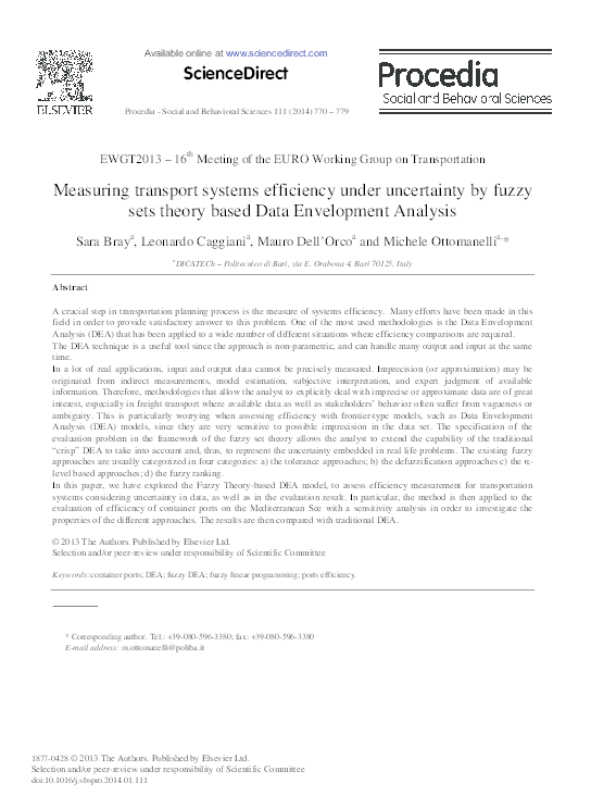 (PDF) Measuring Transport Systems Efficiency Under Uncertainty by Fuzzy Sets Theory Based Data ...