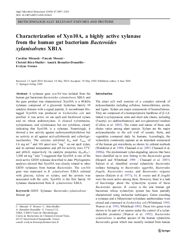(PDF) Characterization of Xyn10A, a highly active xylanase from the ...