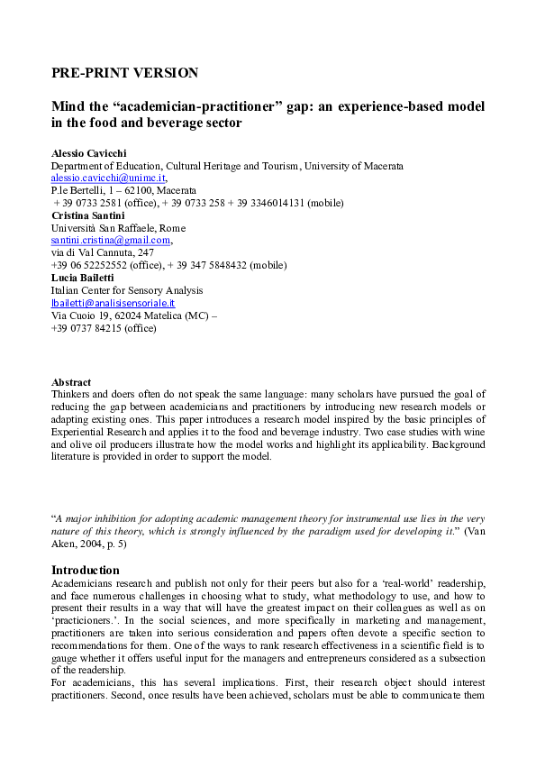 (PDF) Mind the “academician-practitioner” gap: an experience-based ...