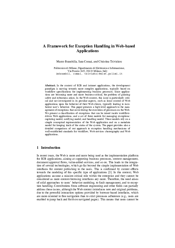 (PDF) A Framework for Exception Handling in Web-based Applications