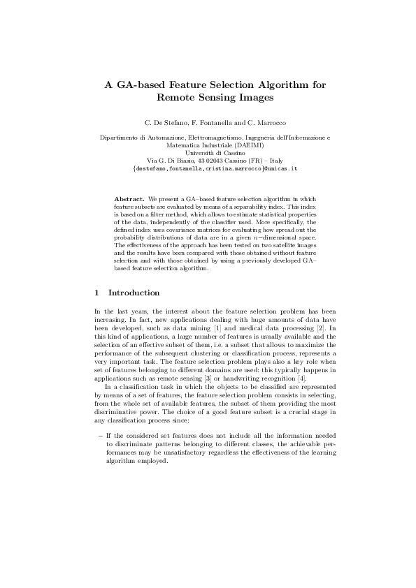 Pdf A Ga Based Feature Selection Algorithm For Remote Sensing Images