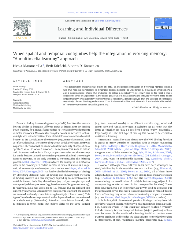 (PDF) When spatial and temporal contiguities help the integration in ...