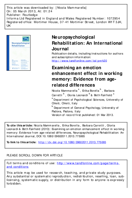 (PDF) Examining an emotion enhancement effect in working memory: Evidence from age-related ...