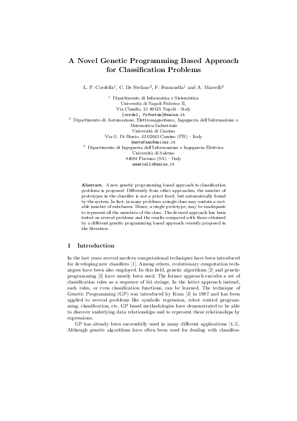 (PDF) A Novel Genetic Programming Based Approach for Classification Problems