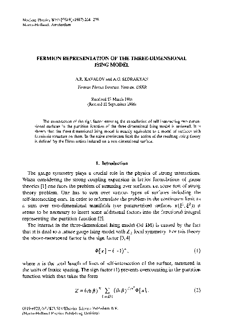 (PDF) Fermion representation of the three-dimensional Ising model