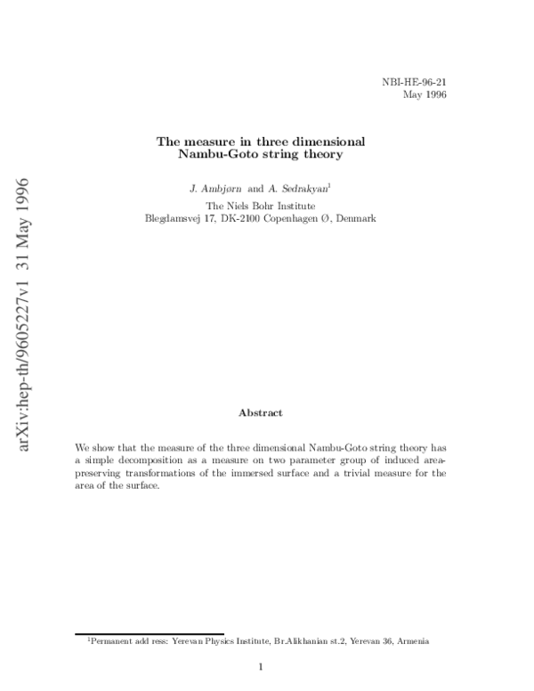 (PDF) The measure in three dimensional Nambu-Goto string theory (PDF) The measure in three dimensional Nambu-Goto string theory
