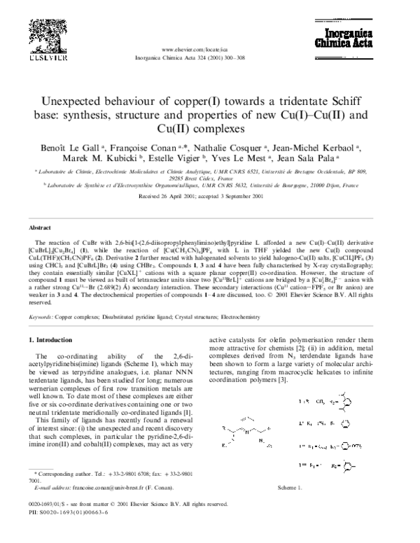 (PDF) Unexpected behaviour of copper(I) towards a tridentate Schiff base: synthesis, structure ...