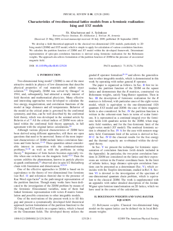 (PDF) Characteristics of two-dimensional lattice models from a fermionic realization: Ising and ...