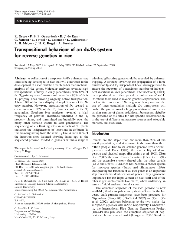 (PDF) Transpositional behaviour of an Ac/Ds system for reverse genetics ...
