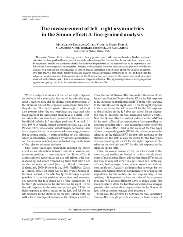 (PDF) The measurement of left—right asymmetries in the Simon effect: A ...