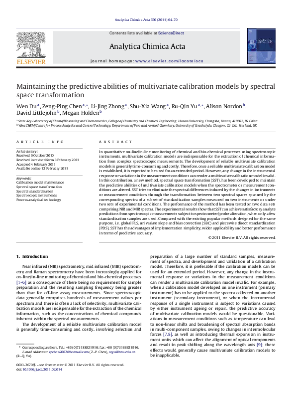 Pdf Maintaining The Predictive Abilities Of Multivariate Calibration