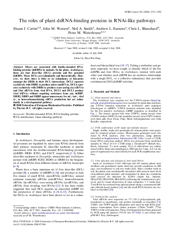 (PDF) The roles of plant dsRNA-binding proteins in RNAi-like pathways