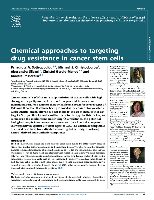 (PDF) Chemical approaches to targeting drug resistance in cancer stem cells