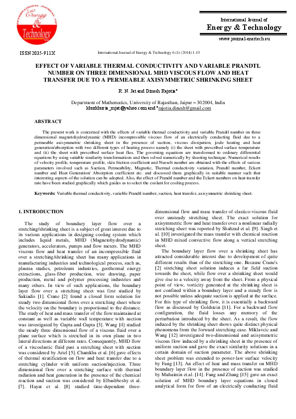 (PDF) EFFECT OF VARIABLE THERMAL CONDUCTIVITY AND VARIABLE PRANDTL NUMBER ON THREE DIMENSIONAL ...
