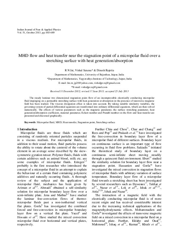 (PDF) MHD Flow of Micropolar Fluid due to a Curved Stretching Sheet with Thermal Radiation ...