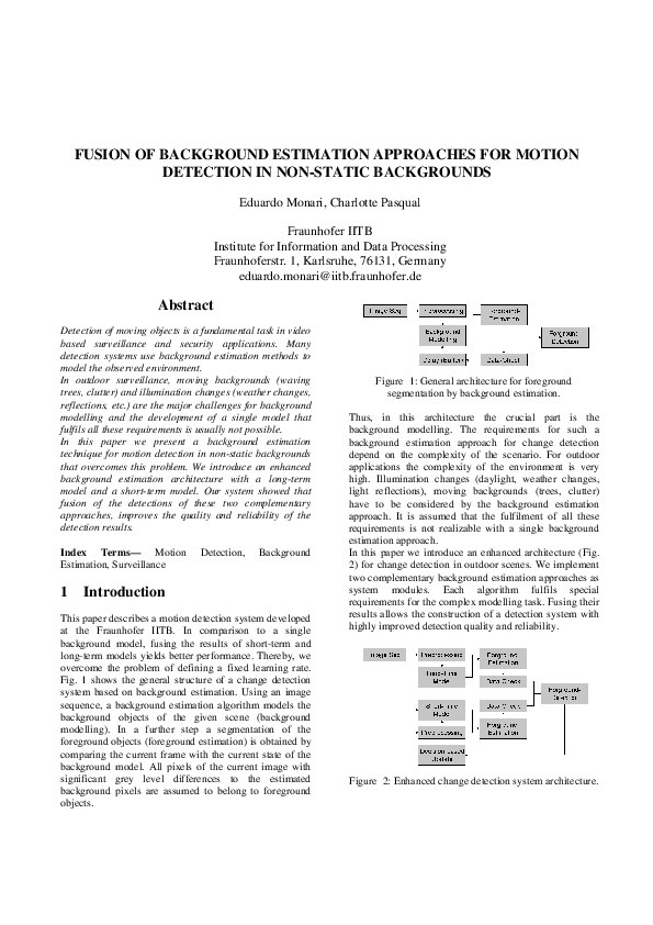 Pdf Fusion Of Background Estimation Approaches For Motion Detection In Non Static Backgrounds