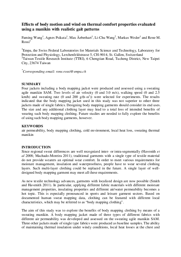 (PDF) Effects of body motion and wind on thermal comfort properties ...