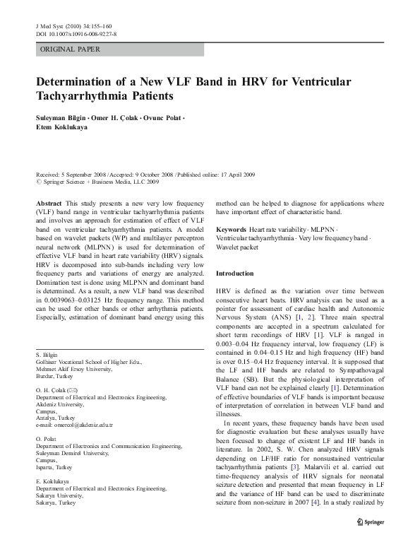 (PDF) Determination of a New VLF Band in HRV for Ventricular ...