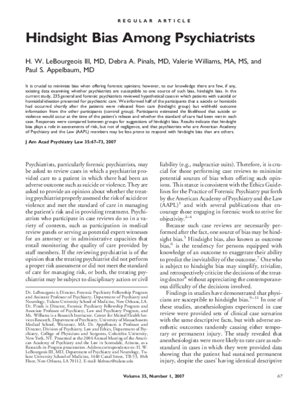 (PDF) Hindsight bias among psychiatrists