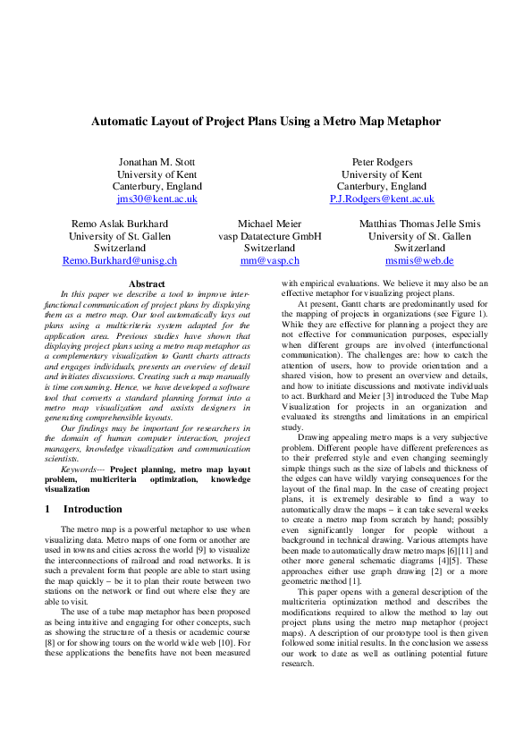 (PDF) Automatic Layout of Project Plans Using a Metro Map Metaphor