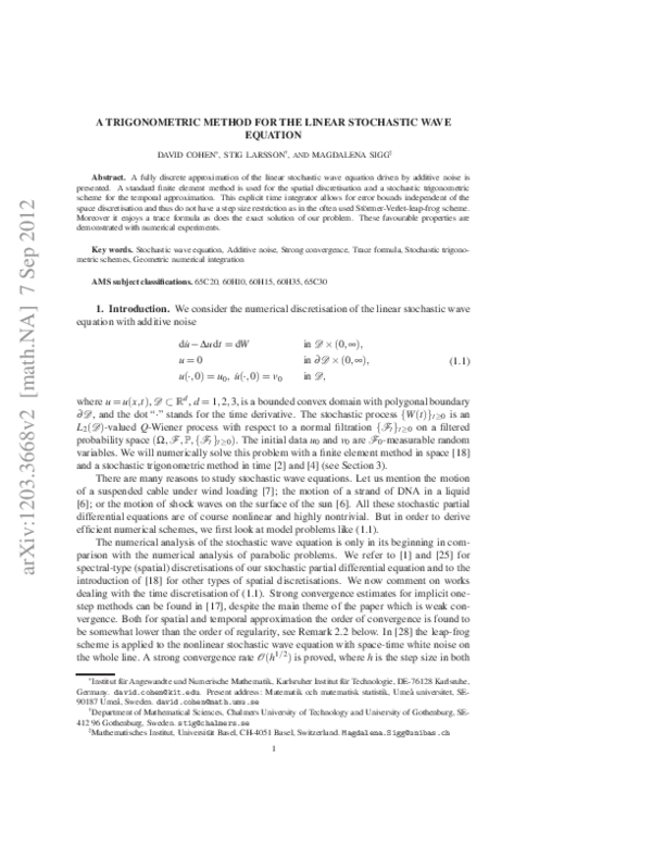 Pdf A Trigonometric Method For The Linear Stochastic Wave Equation