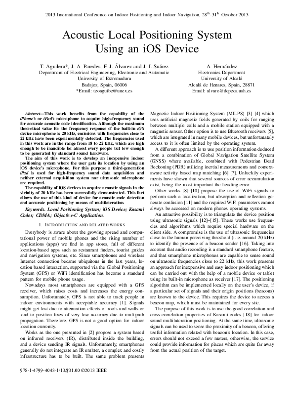 (PDF) Acoustic local positioning system using an iOS device | José Paredes - Academia.edu
