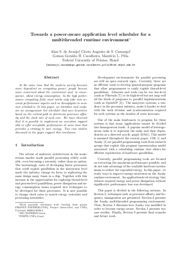 Pdf Towards A Power Aware Application Level Scheduler For A Multithreaded Runtime Environment