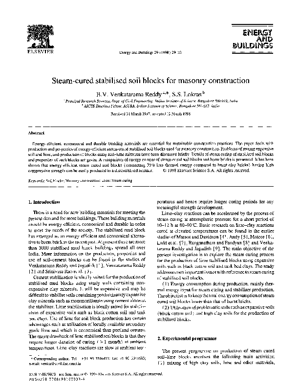(PDF) Steam-cured stabilised soil blocks for masonry construction