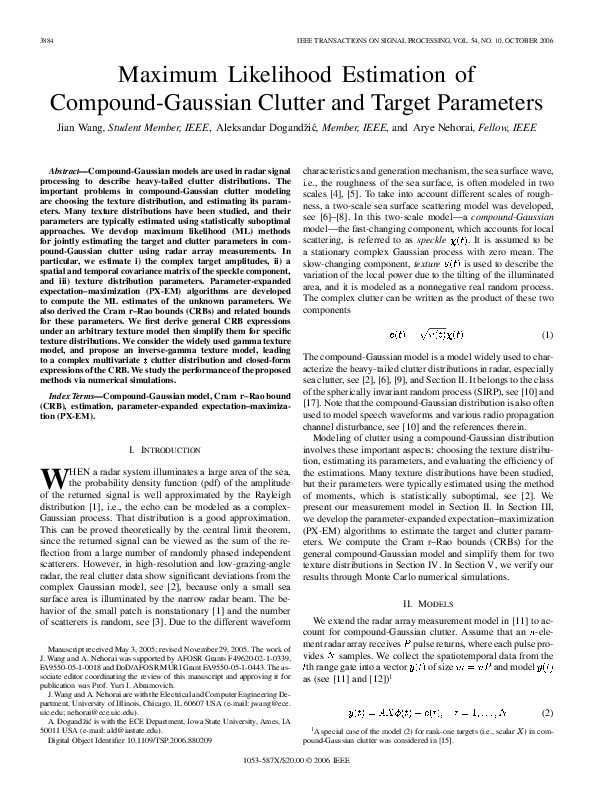 Pdf Maximum Likelihood Estimation Of Compound Gaussian Clutter And Target Parameters
