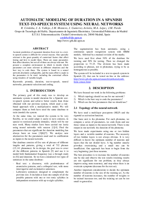 (PDF) Automatic modeling of duration in a Spanish text-to-speech system ...