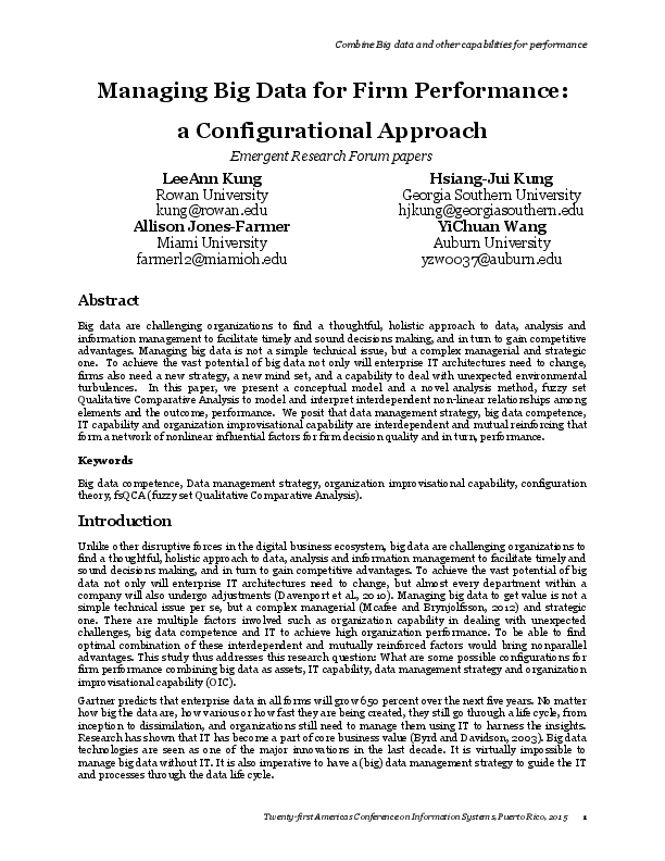 (PDF) Managing Big Data for Firm Performance: a Configurational Approach