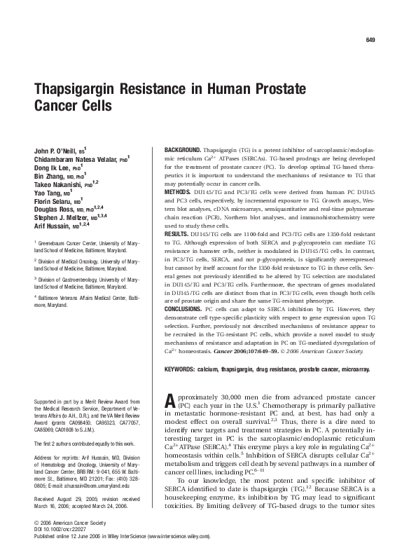 (PDF) Thapsigargin resistance in human prostate cancer cells